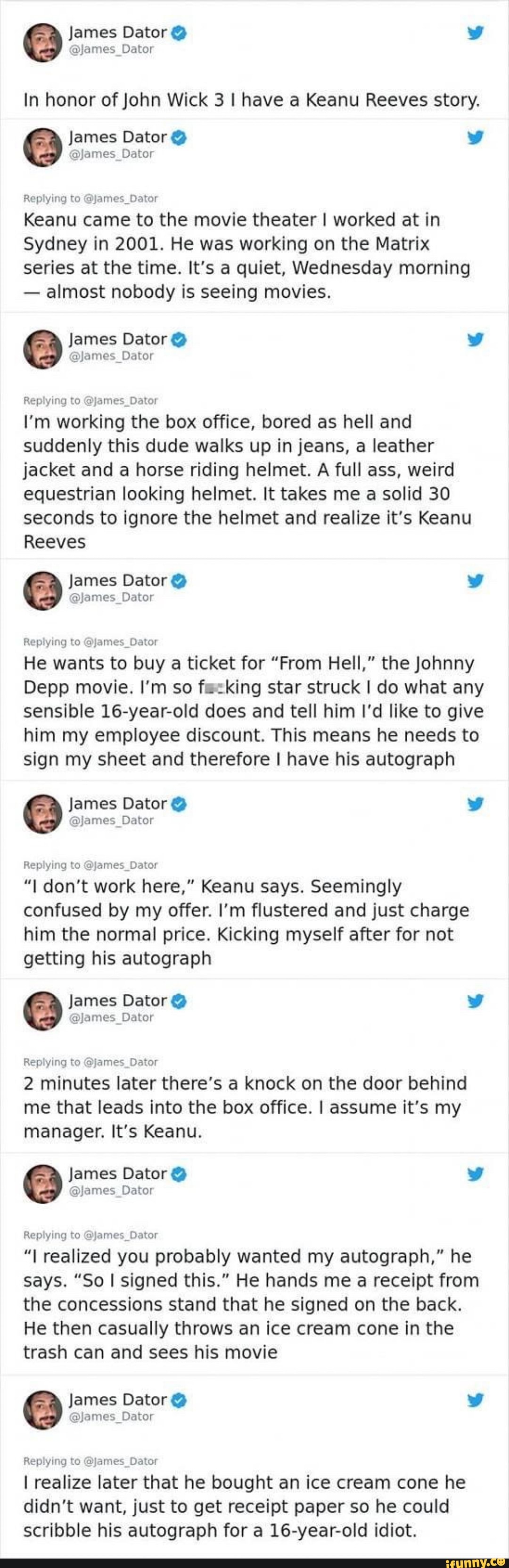 James Dator @ @james Dator In honor of John Wick 3 I have a Keanu ...