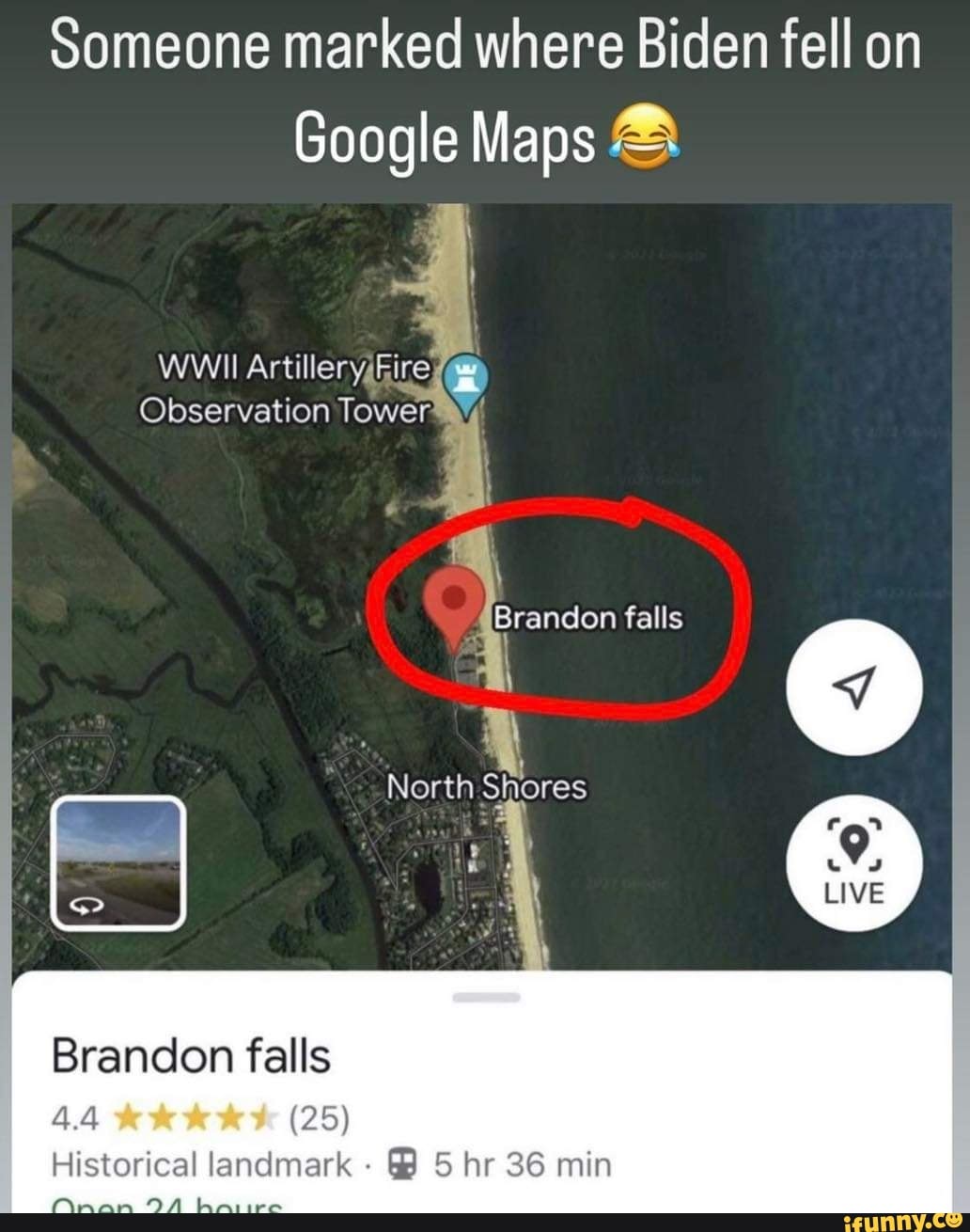 Someone marked where Biden fell on Google Maps & WWII ArtillerysFire ...