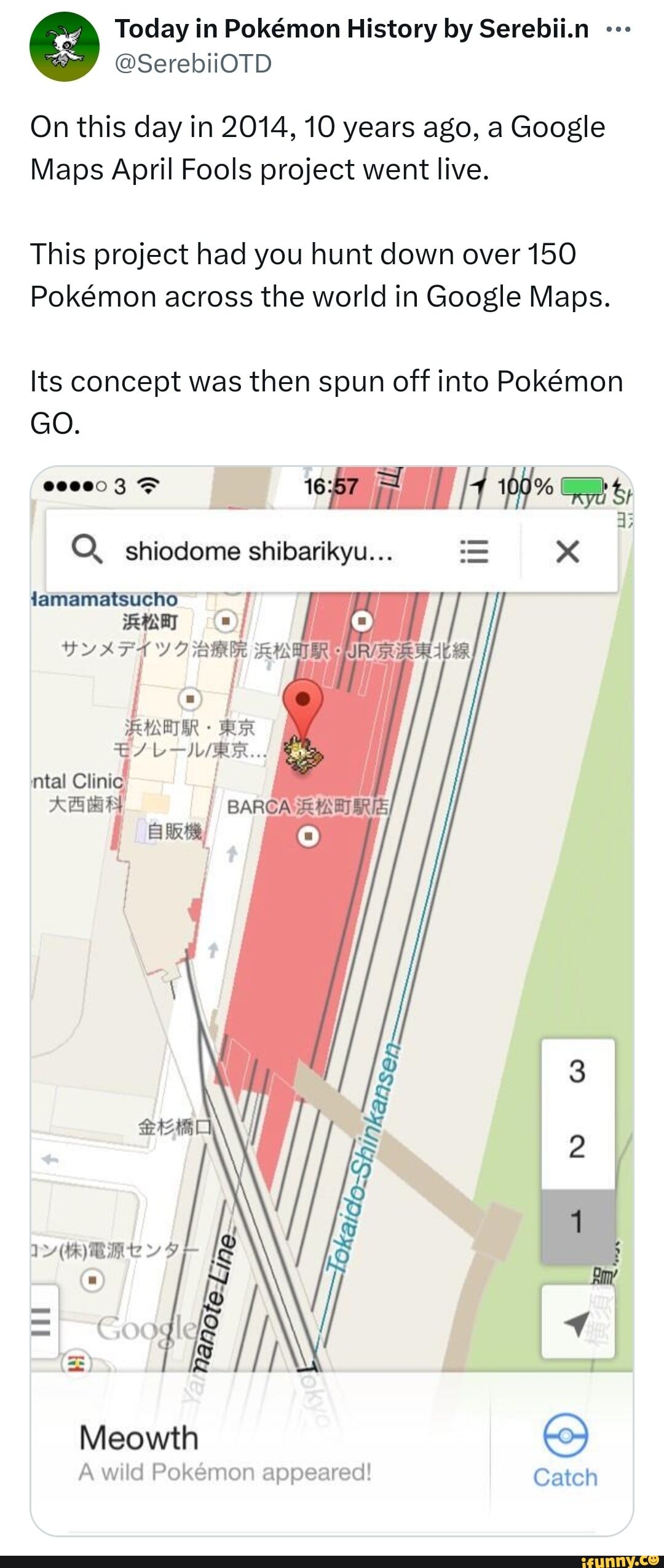 On this day in 2014, 10 years ago, a Google Maps April Fools project ...