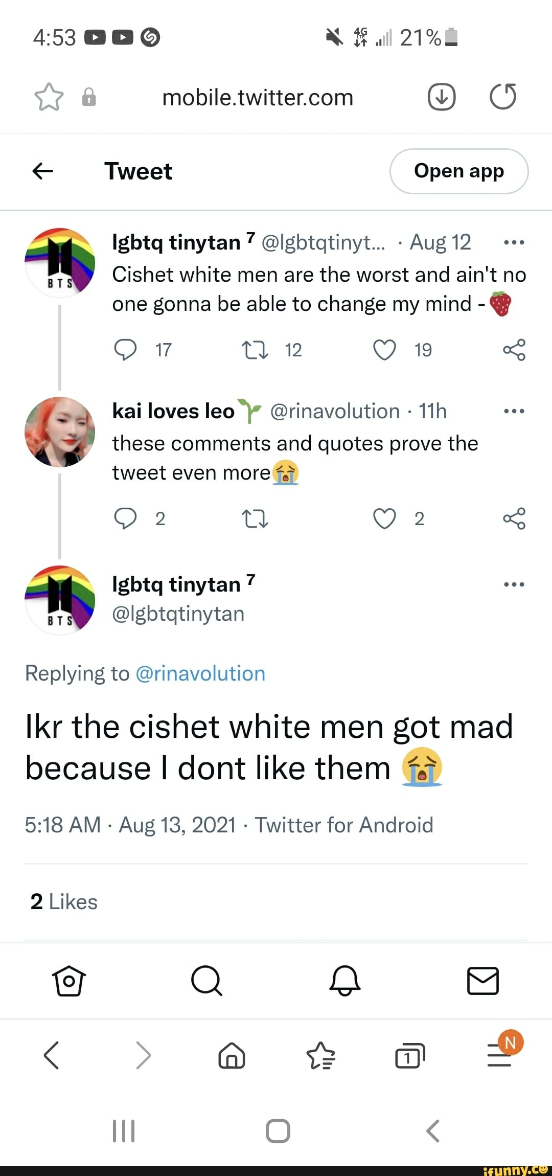 453000 ll Tweet Open app Igbtq tinytan @lgbtatinyt... - Aug 12 Cishet ...