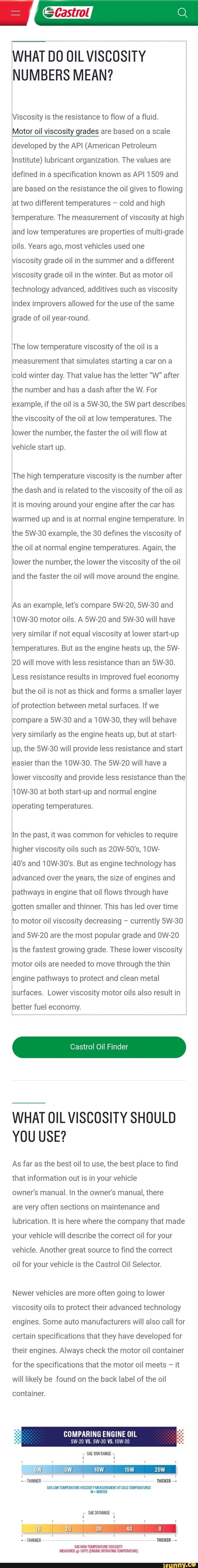 I= Castrol WHAT DO OIL VISCOSITY NUMBERS MEAN? I 'Viscosity is the ...