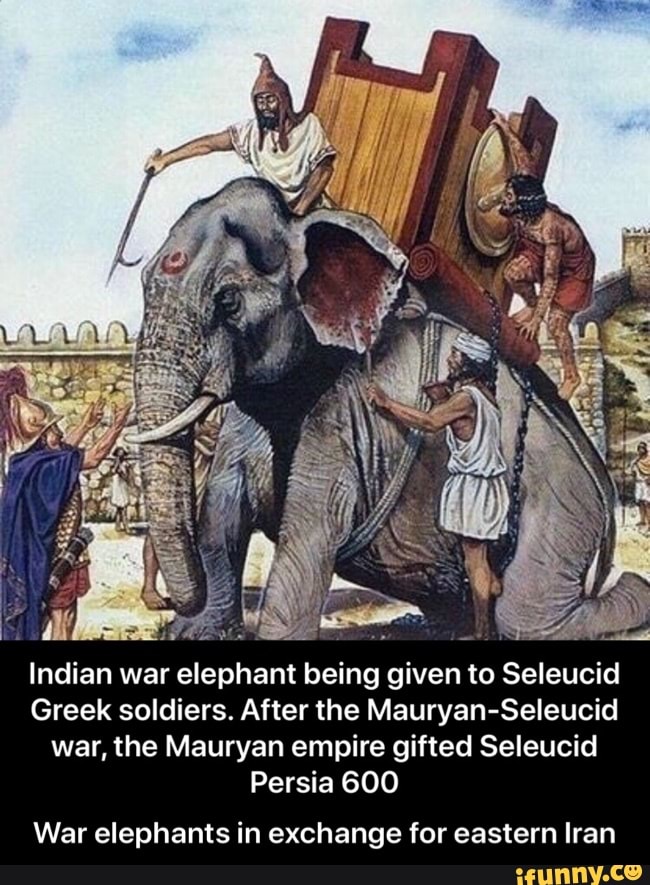 Indian war elephant being given to Seleucid Greek soldiers. After the ...