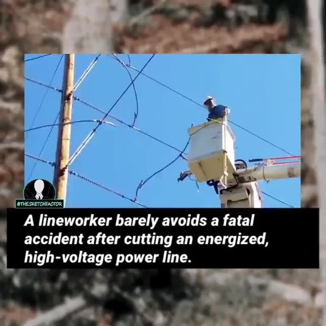 A lineworker barely avoids a fatal accident after cutting an energized ...