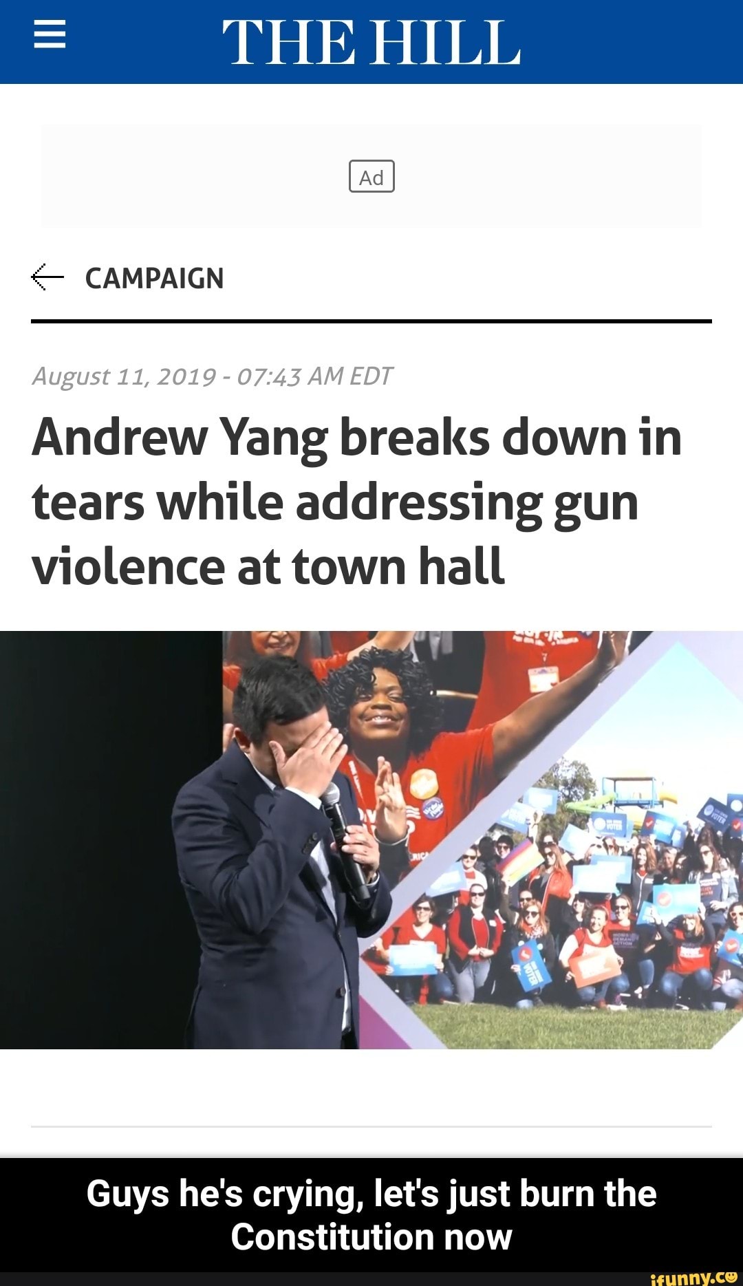 5 THE HILL Andrew Yang breaks down in tears while addressing gun ...
