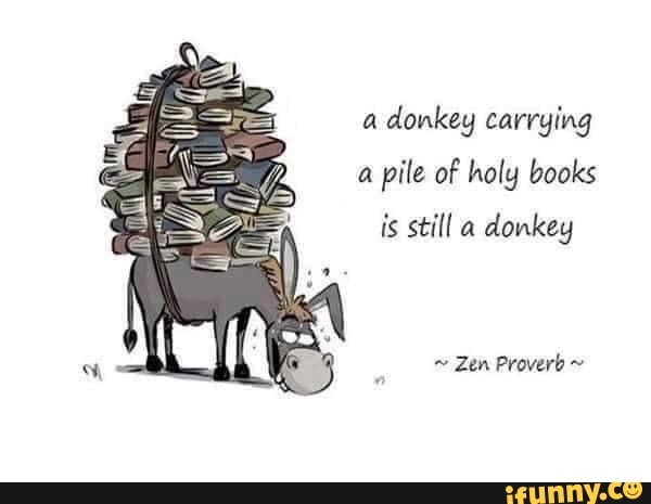 A donkey carrying a pile of holy books is still a donkey - iFunny