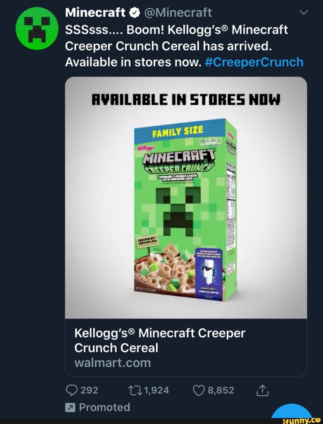 Minecraft @ @Minecraft SSSsss.... Boom! Minecraft Creeper Crunch Cereal ...