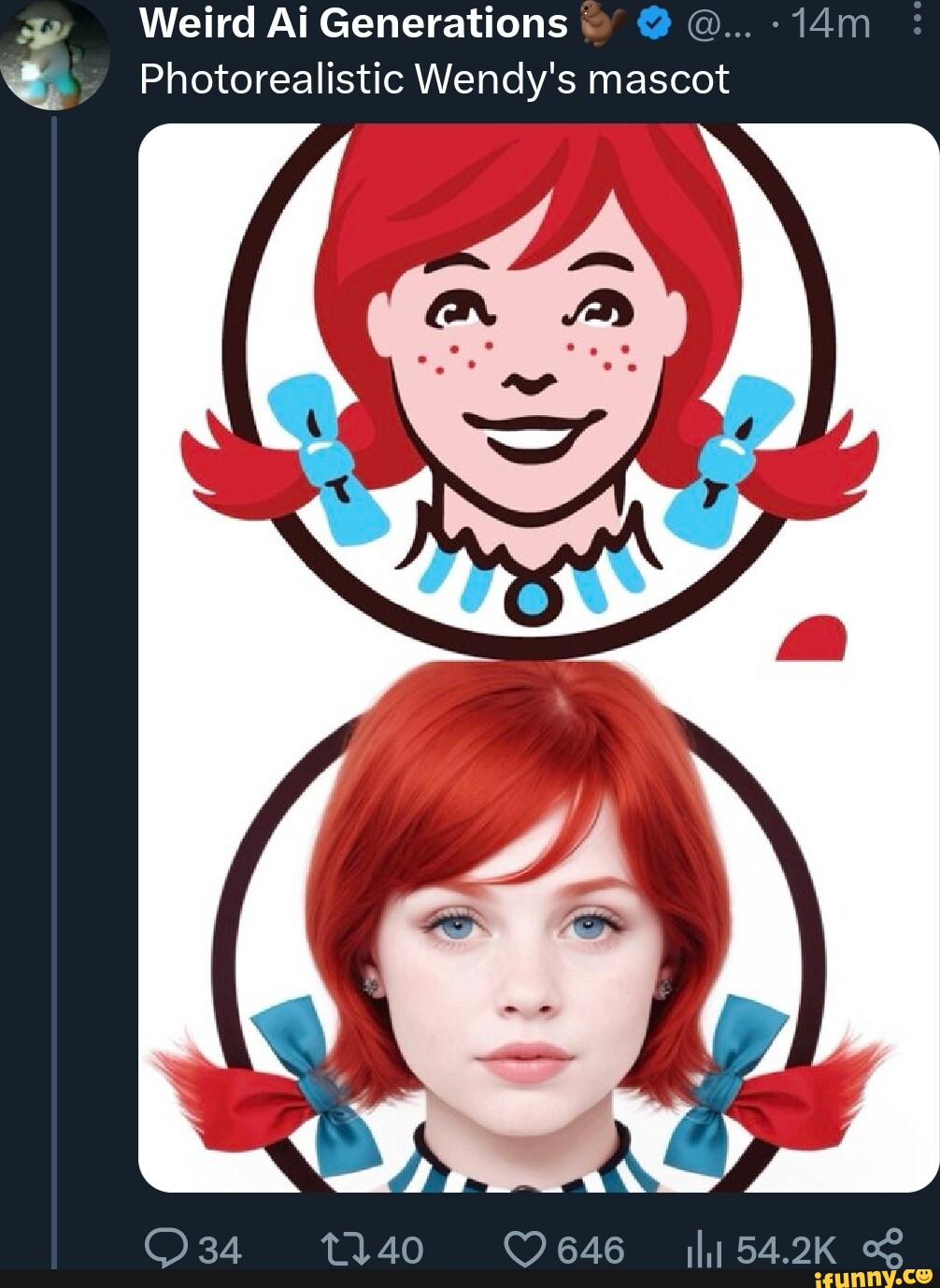 Weird Ai Generations Photorealistic Wendy's mascot 54.2K - iFunny