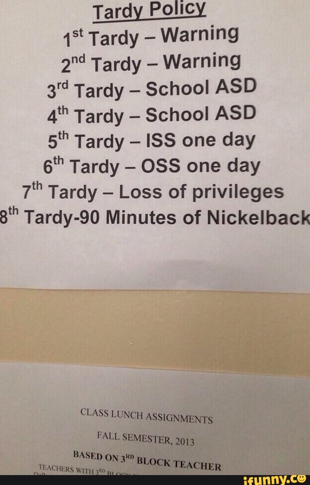 Tardy Policy Tardy Warning 'd Tardy School AS Tardy 4" Tardy School A 5 ...