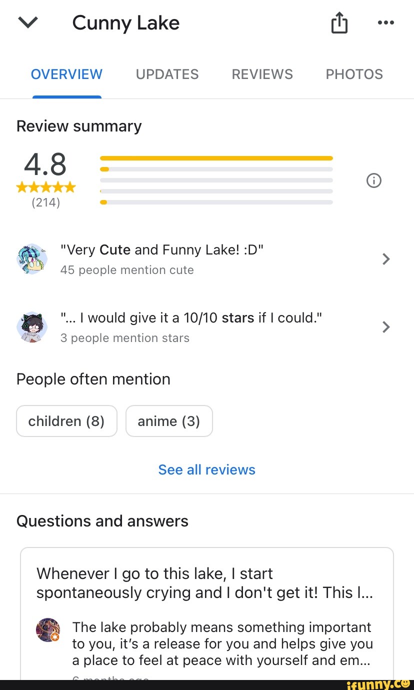 Cunny Lake th OVERVIEW UPDATES REVIEWS PHOTOS Review summary 4.8 (214 ...
