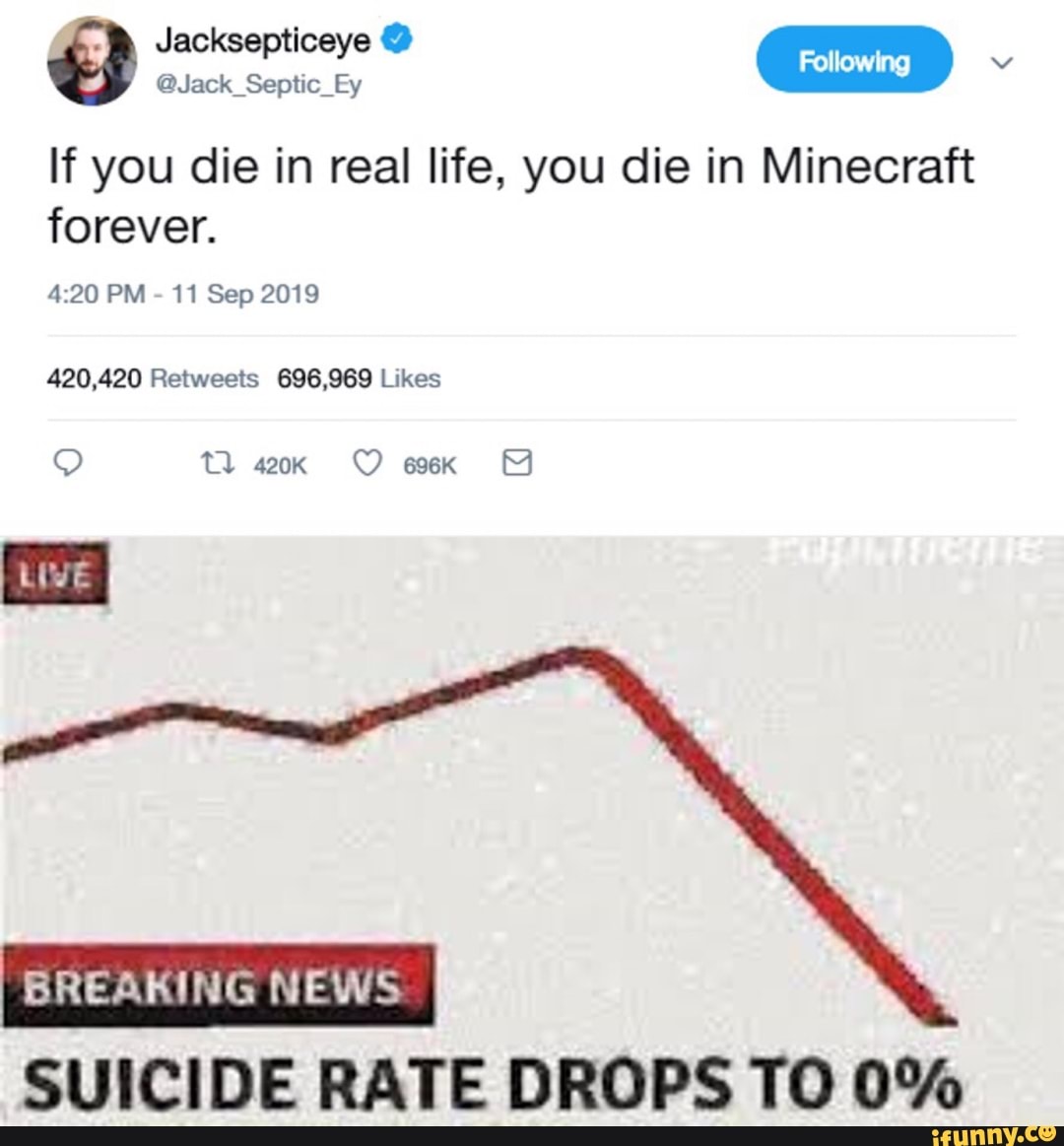If you die in real life, you die in Minecraft forever. 4:20 PM 11 Sep ...