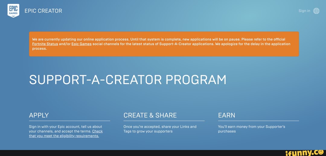 EPIC CREATOR Signin We are currently updating our online application ...