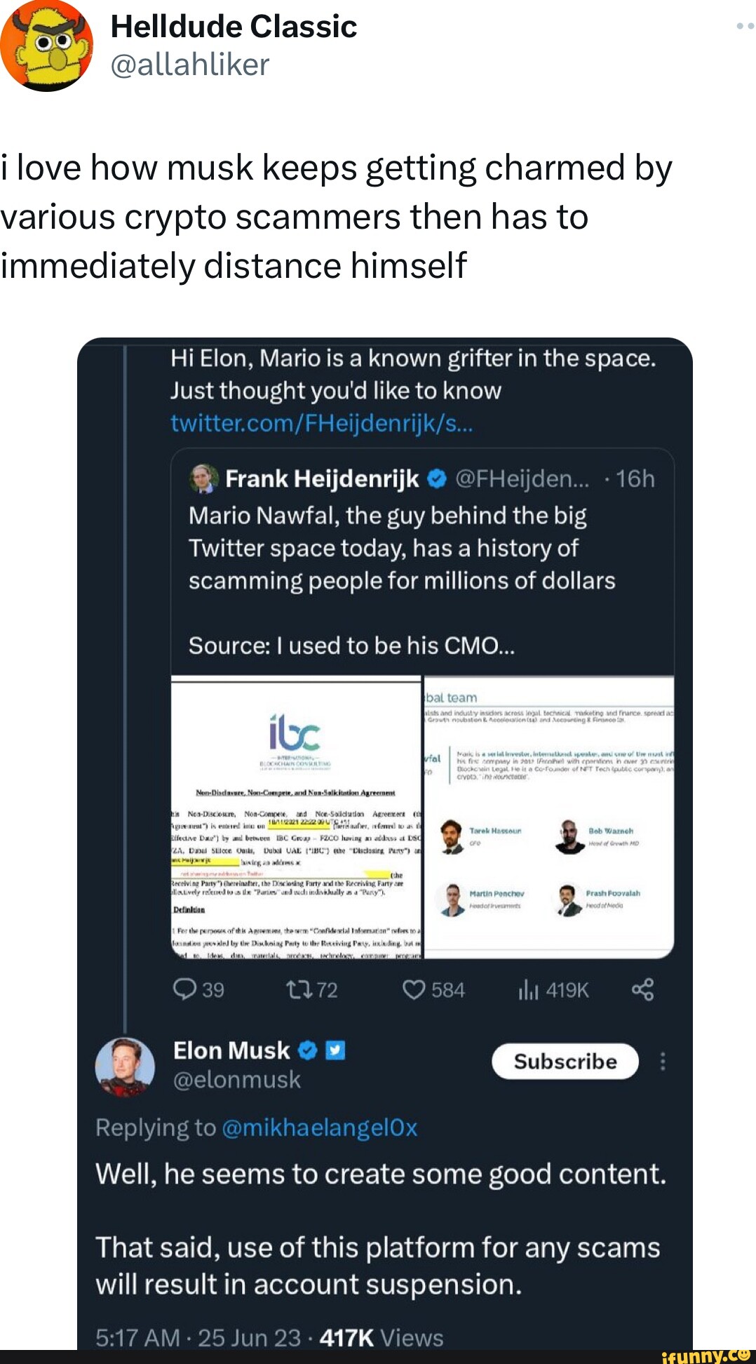 Elldude Classic i love how musk keeps getting charmed by various crypto ...