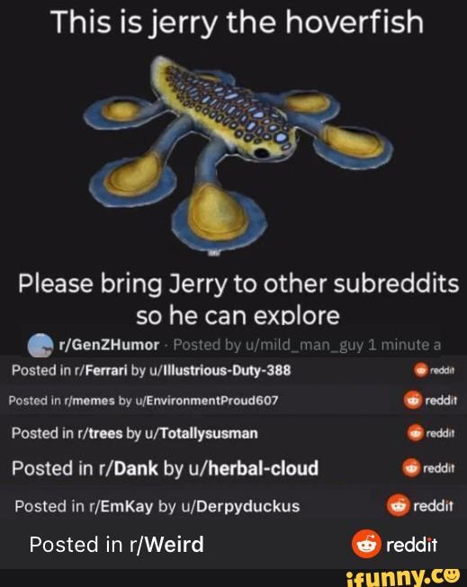 This is jerry the hoverfish Please bring Jerry to other subreddits so he can explore by minute ...