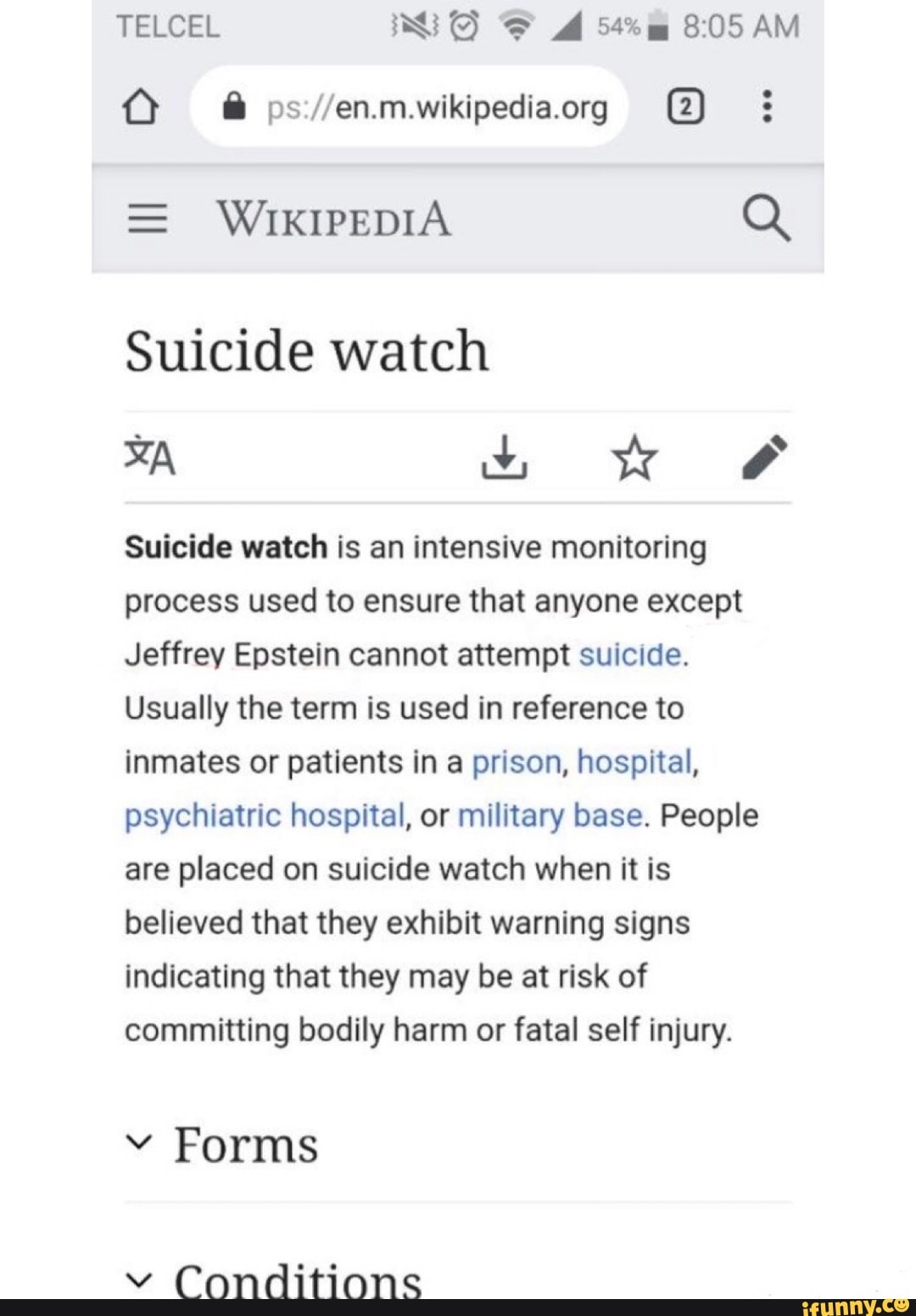 0 & ps//en.m.wikipedia.org G) E WIKIPEDIA Q Suicide watch .biz ...
