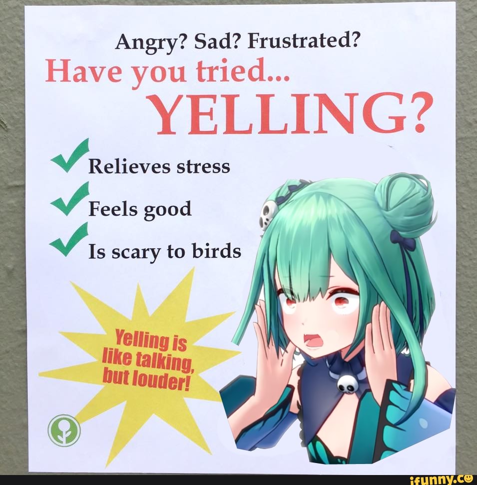 Angry? Sad? Frustrated? Have you tried... YELLING? Relieves stress ...