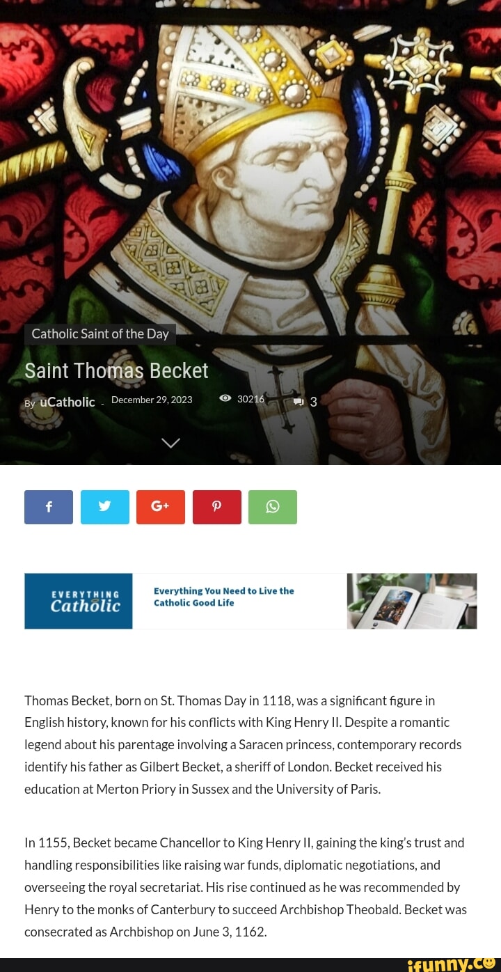 Catholic Saint of the Day Saint Thomas Becket By UCatholic December 29 ...
