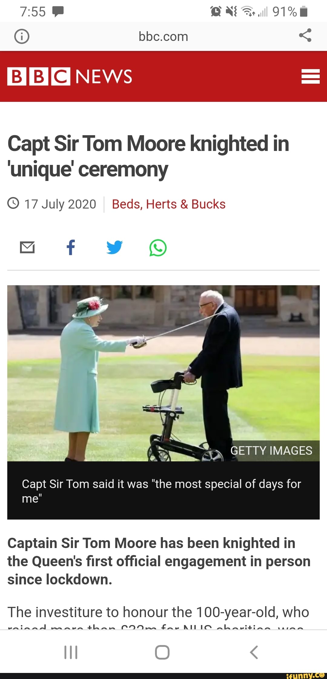 EIES NEwS = Capt Sir Tom Moore knighted in 'unique' ceremony 17 July ...