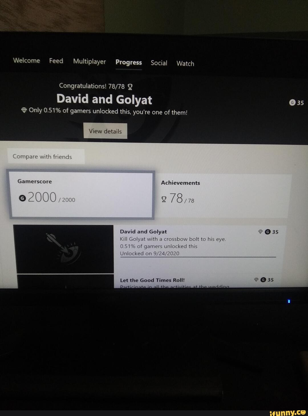 Welcome Feed Multiplayer Progress Social Watch Congratulations! David ...