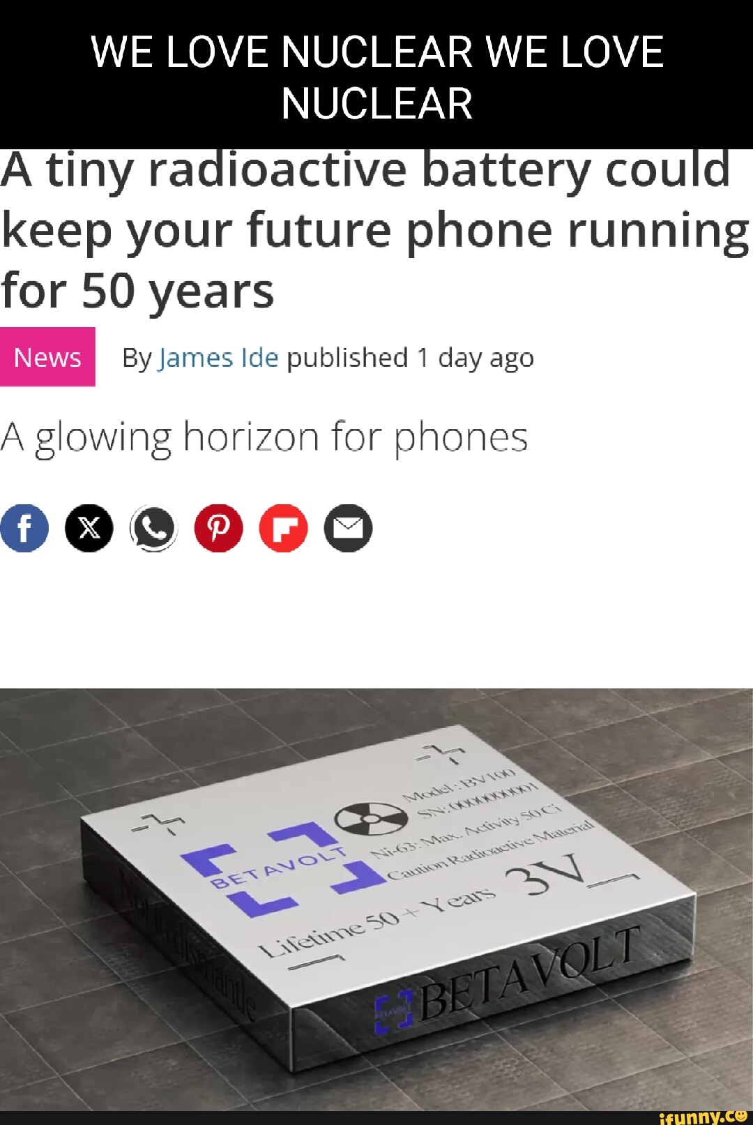 WE LOVE NUCLEAR WE LOVE NUCLEAR A tiny radioactive battery could keep ...