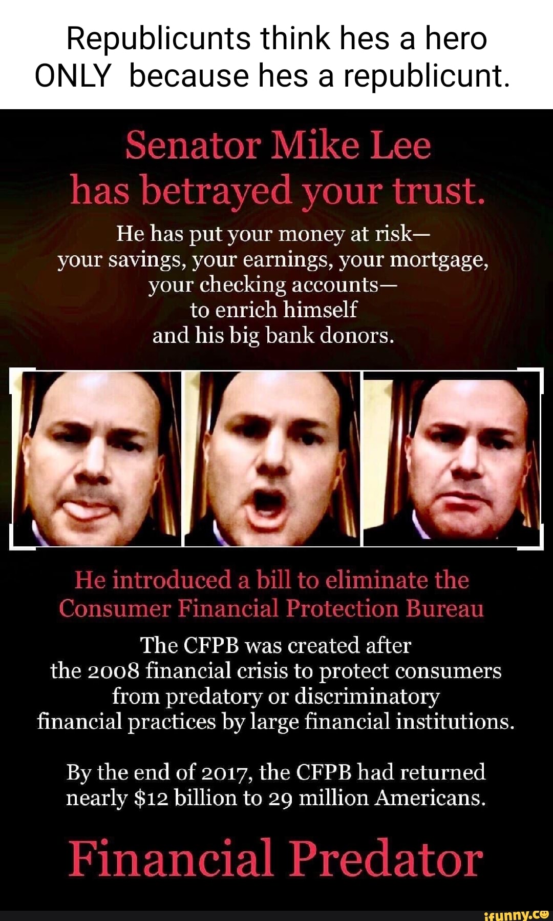 Republicunts think hes a hero ONLY because hes a repulblicunt. Senator ...