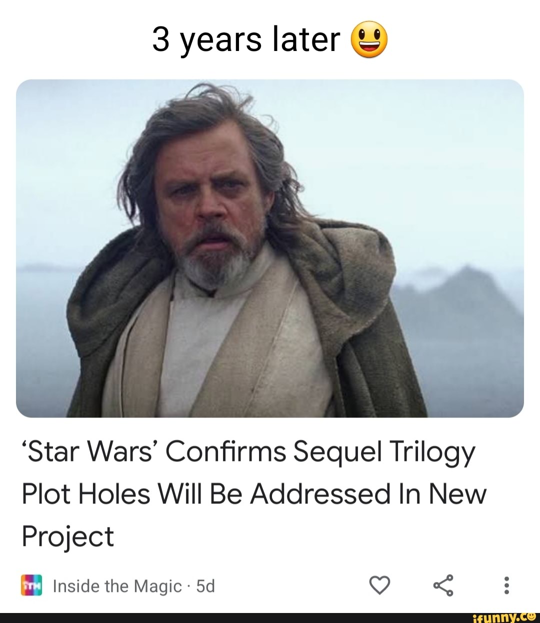 3 years later ON 'Star Wars' Confirms Sequel Trilogy Plot Holes Will Be Addressed In New Project ...