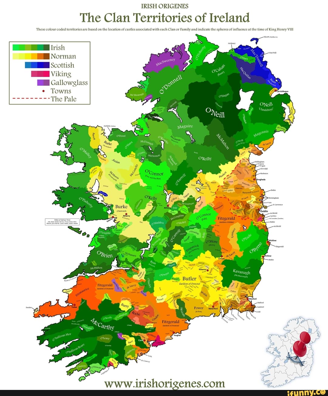 IRISH ORIGENES The Clan Territories of Ireland These colour coded ...