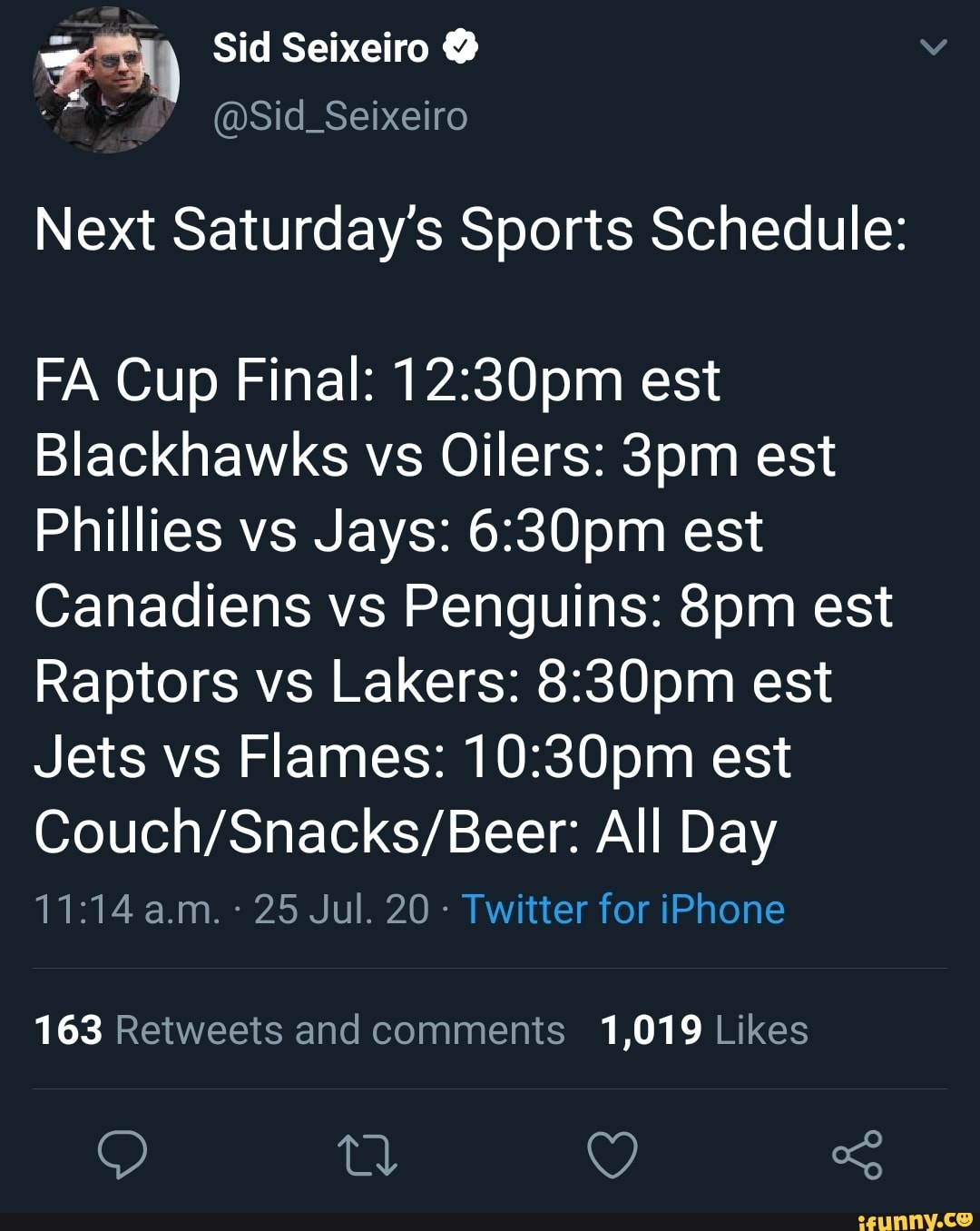Next Saturday's Sports Schedule: FA Cup Final: 12:30pm est Phillies vs ...