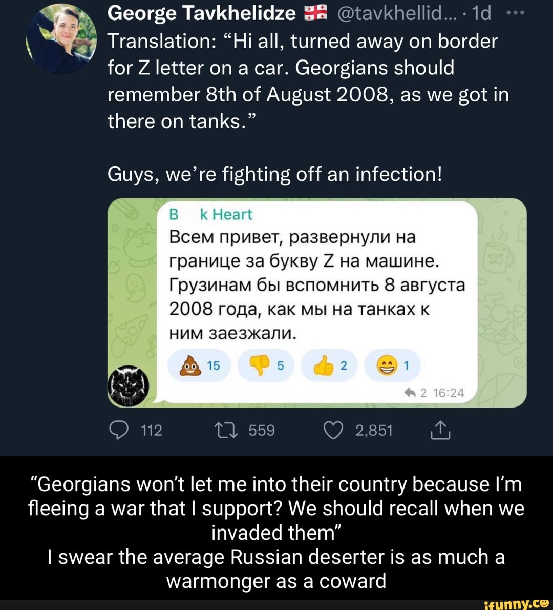 George Tavkhelidze Sm @tavkhellid... id \ Translation: "Hi all, turned ...