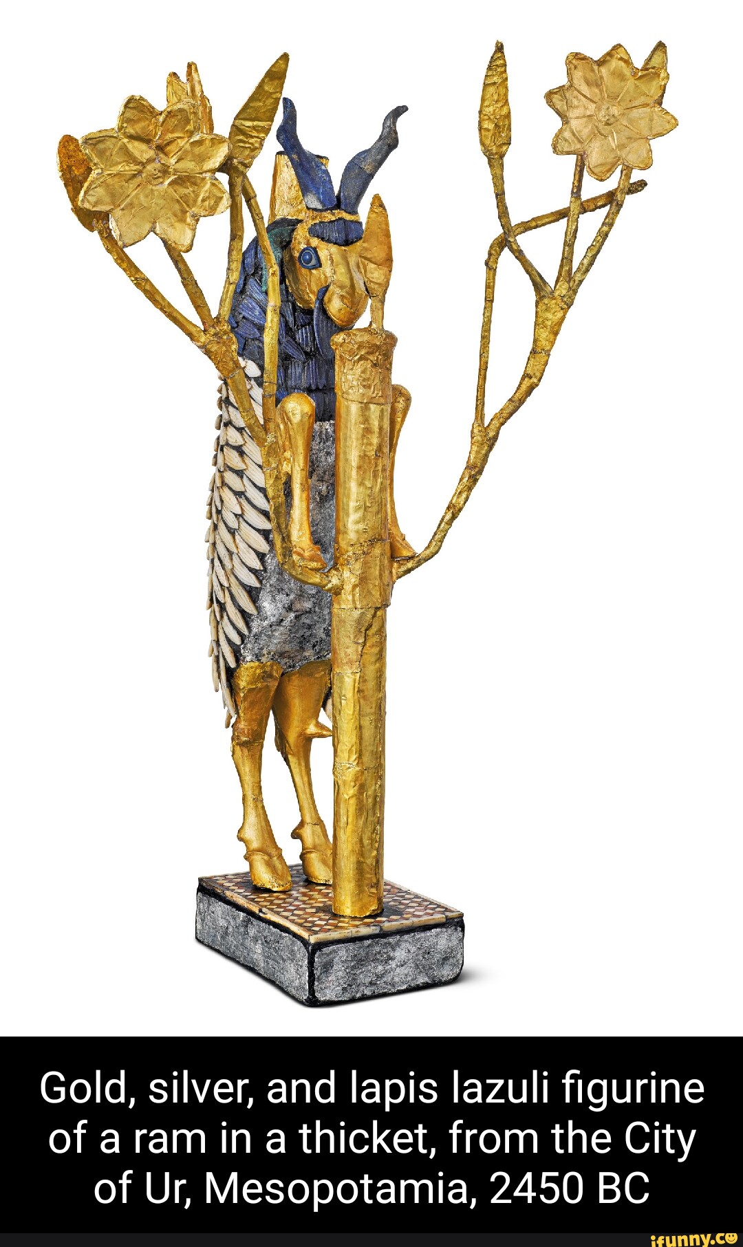 Gold, silver, and lapis li figurine of aram in a thicket, from the City ...