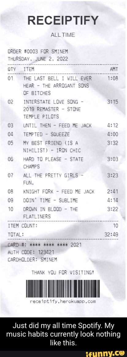 Receiptify memes. Best Collection of funny Receiptify pictures on ...