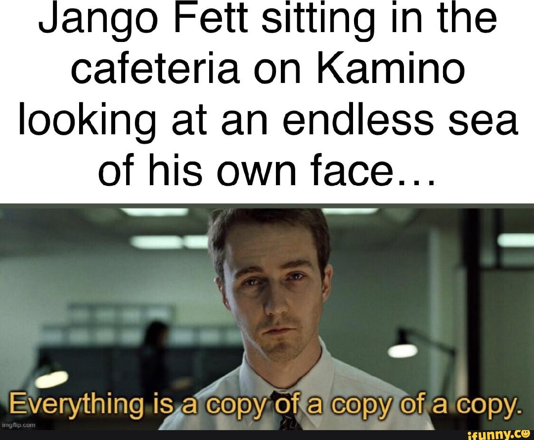 Ango Fett sitting In the cafeteria on Kamino looking at an endless sea ...