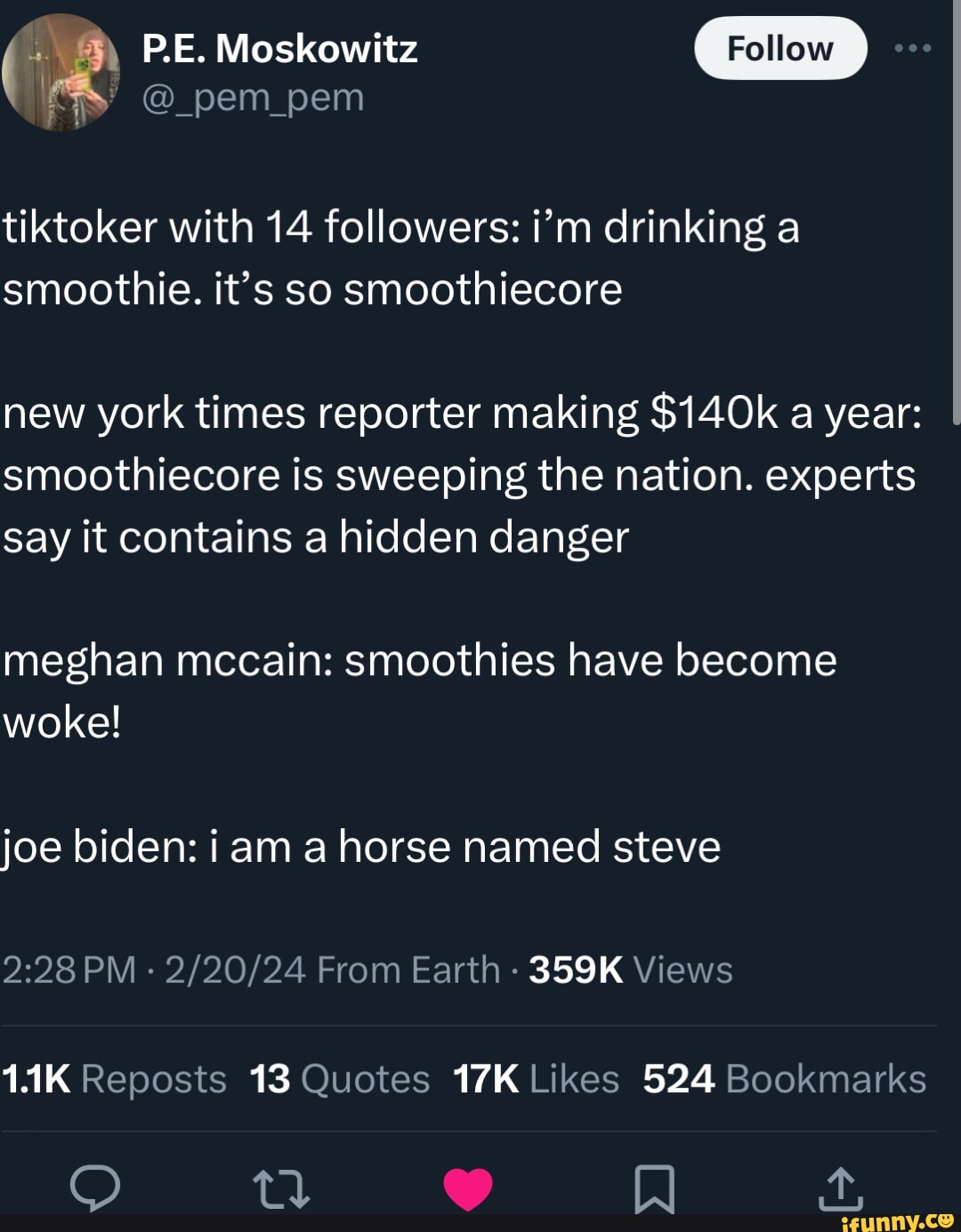 PE. Moskowitz Follow @_pem_pem tiktoker with 14 followers: i'm drinking ...