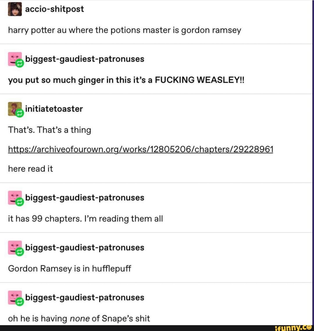 Harry potter au where the potions master is gordon ramsey you put so ...