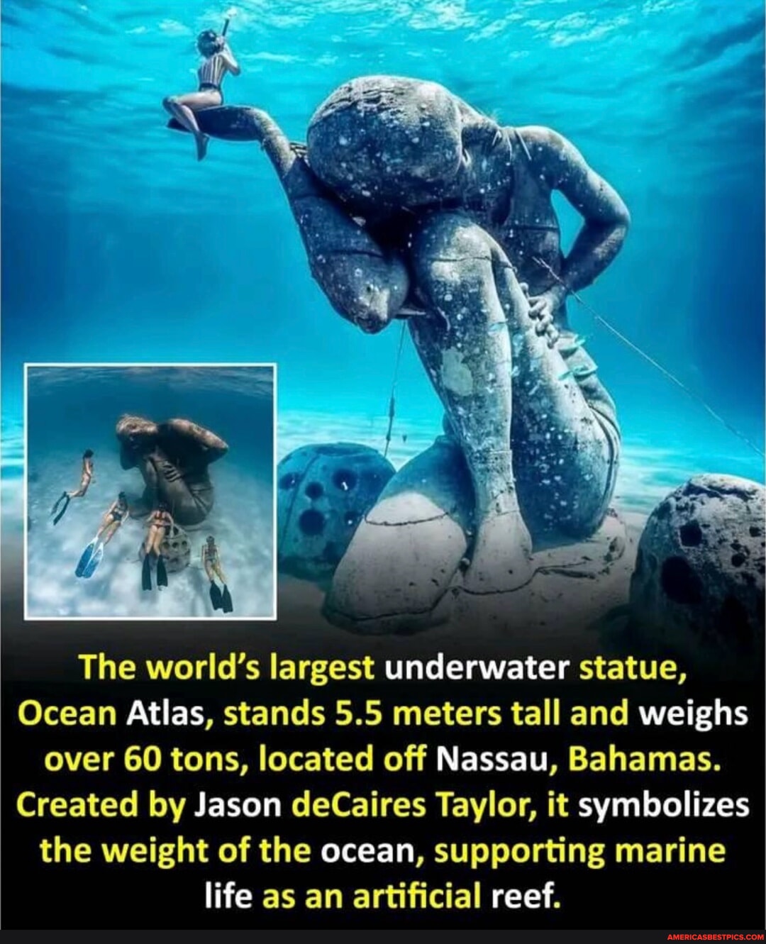 The world's largest underwater statue, Ocean Atlas, stands 5.5 meters ...