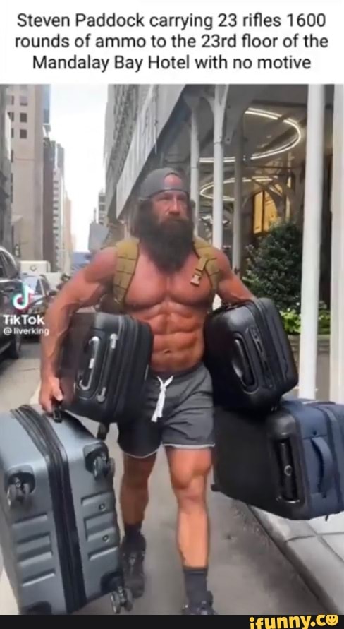 Steven Paddock carrying 23 rifles 1600 rounds of ammo to the 23rd floor ...