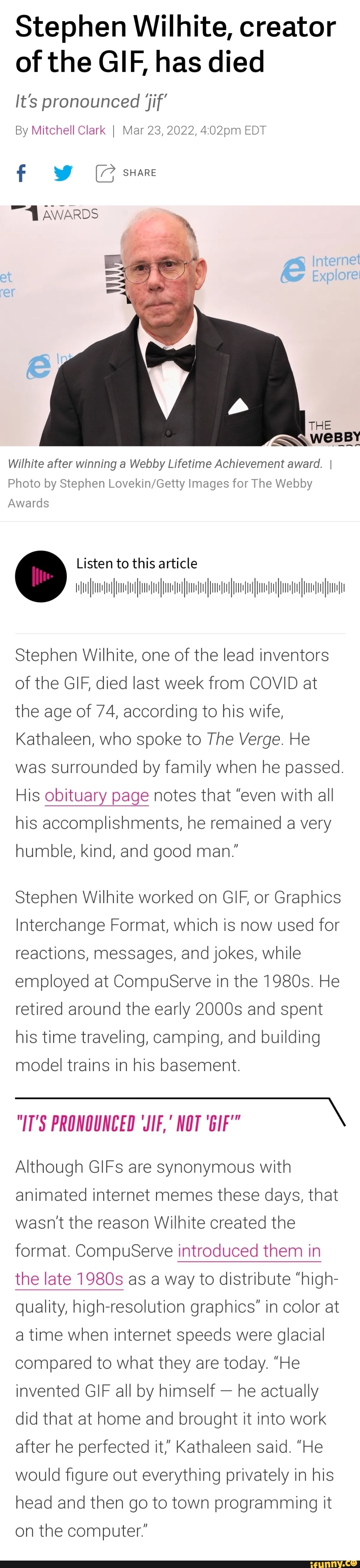 Stephen Wilhite, creator of the GIF, has died It's pronounced jif By ...