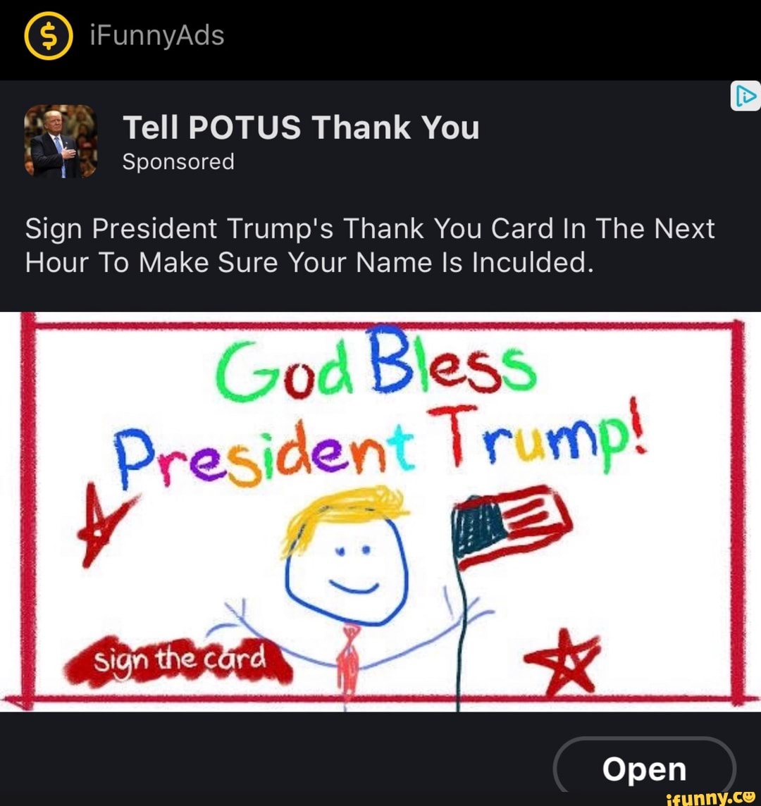 Y Tell POTUS Thank You Sponsored Sign President Trump's Thank You Card ...