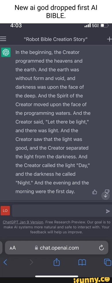 Lo New ai god dropped first Al BIBLE. "Robot Bible Creation Story" + In ...