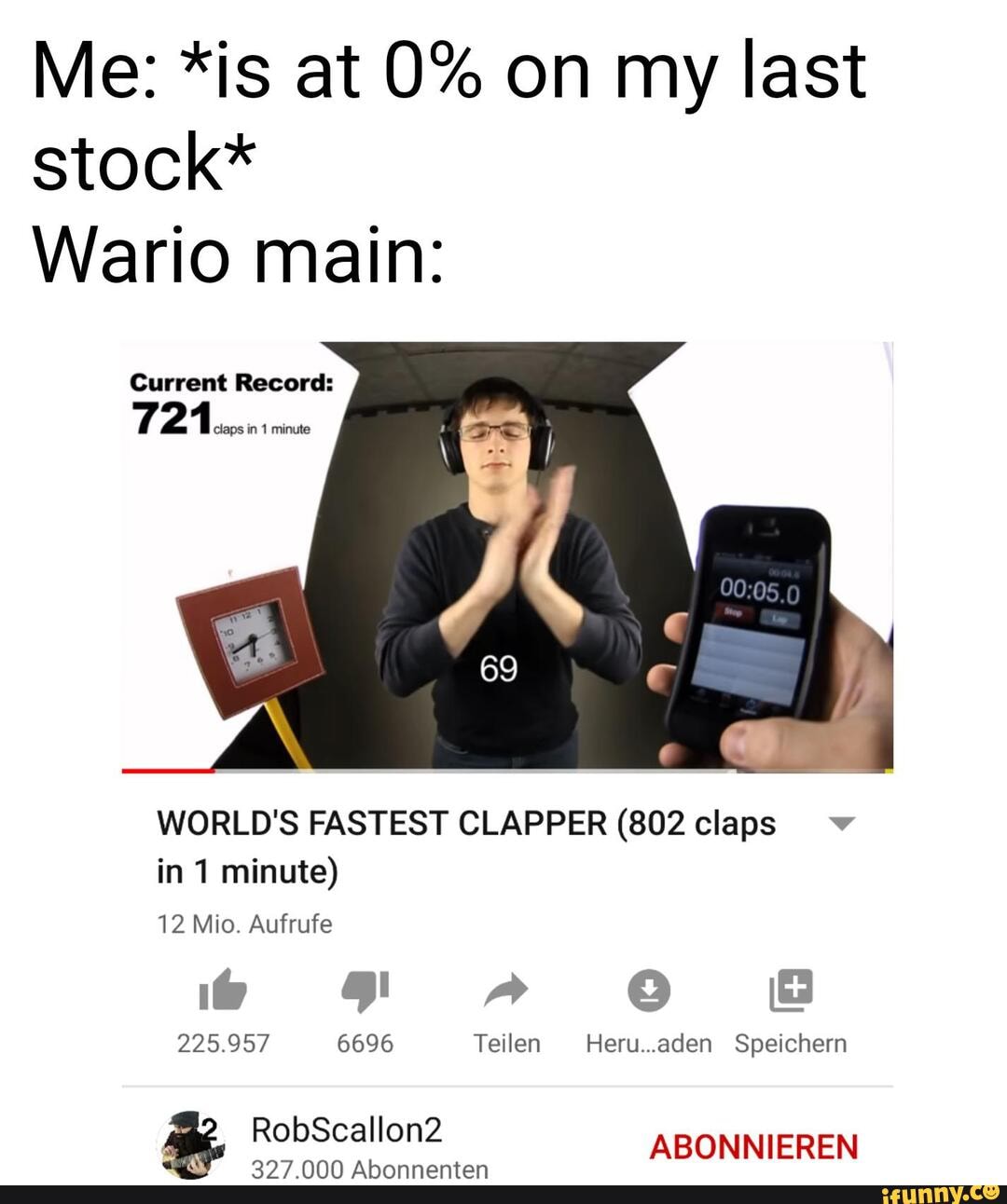 Stock* Wario main: Current Record: AS WORLD'S FASTEST CLAPPER (802 ...