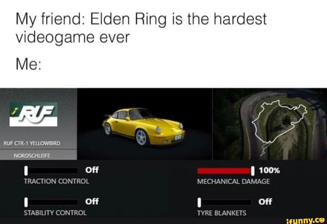 My friend: Elden Ring is the hardest videogame ever Me: RUF I Off 100% ...