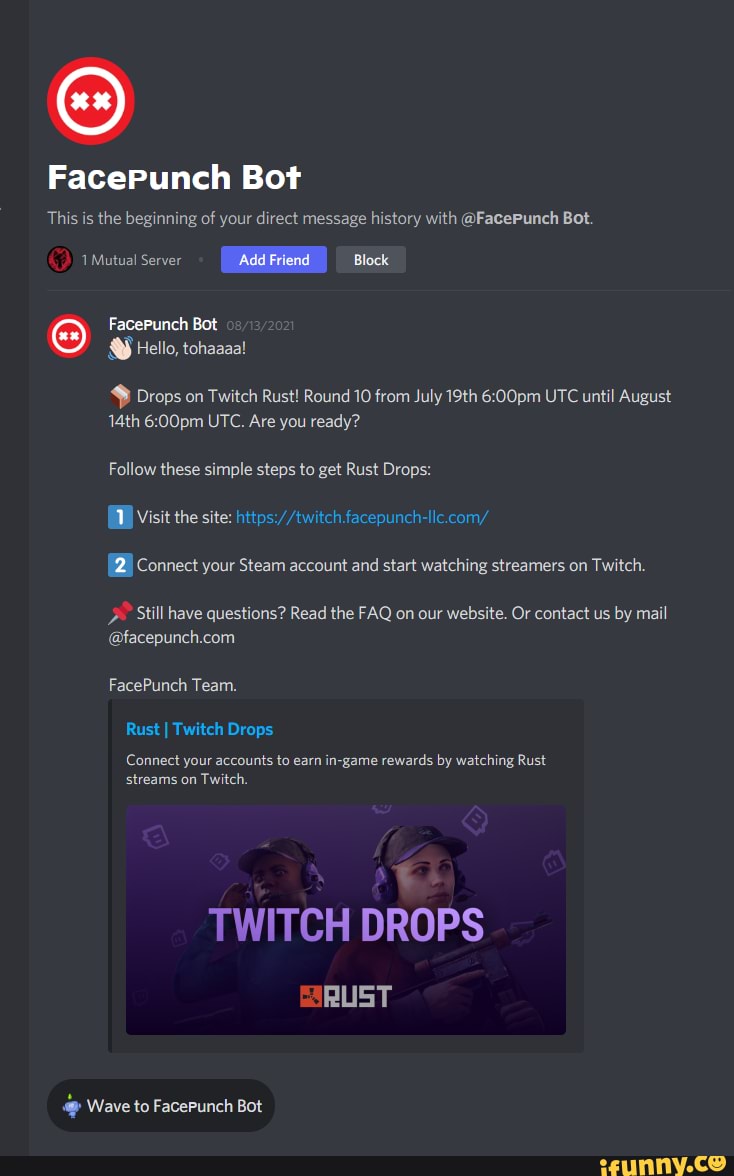 FacePunch Bot This is the beginning of your direct message history with ...