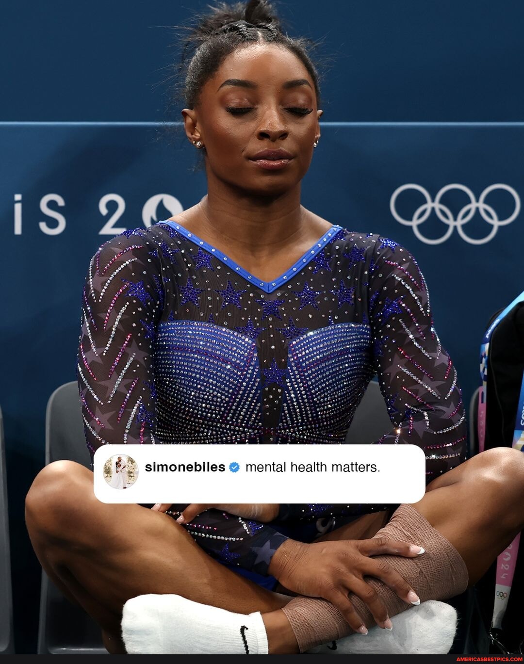 A message from Simone Biles via Instagram. 💆💛 📸: Jamie Squire/Getty ...