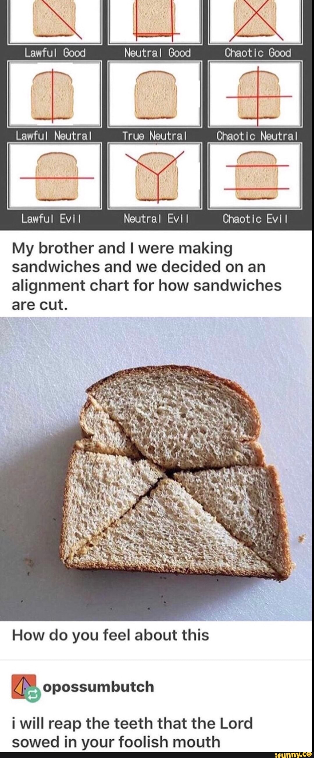 My brother and l were making sandwiches and we decided on an alignment ...