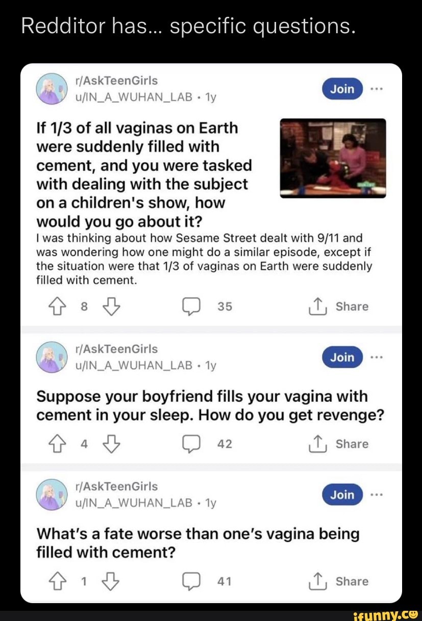 Redditor has... specific questions. If of all vaginas on Earth were ...
