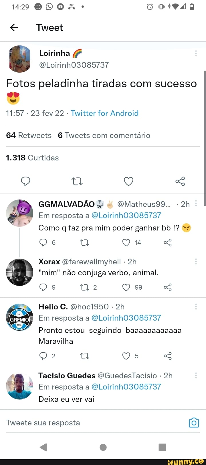 Tweet Fotos peladinha tiradas com sucesso - 23 fev 22 - Twitter for ...