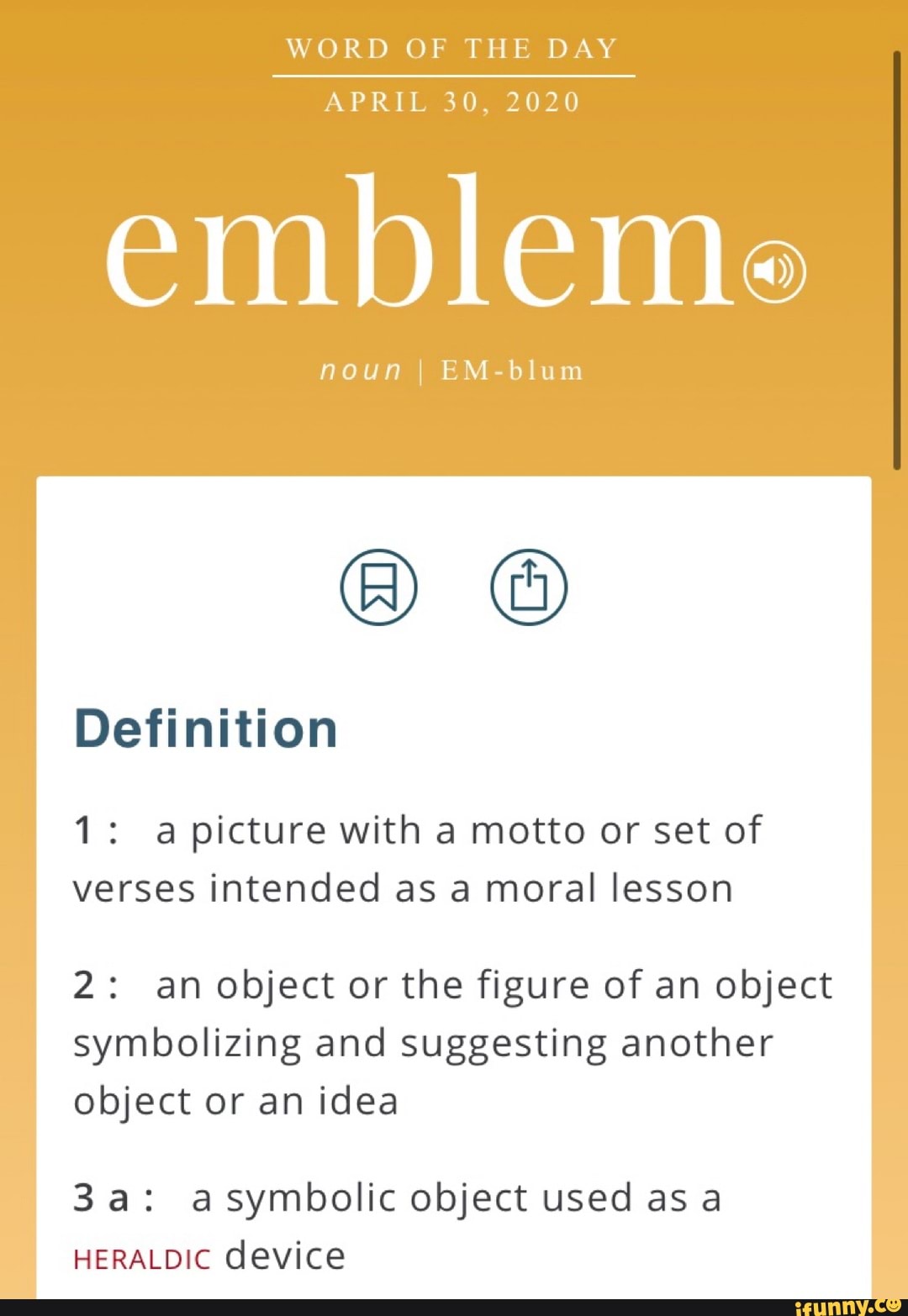WORD OF THE DAY embleme noun I EM-blum Definition 1: a picture with a ...