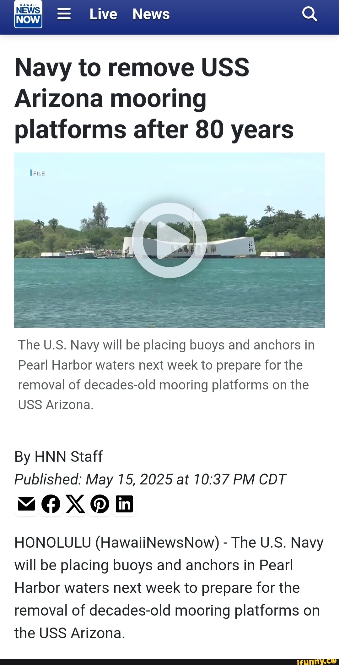 Now) = Live News Navy to remove USS Arizona mooring platforms after 80 ...
