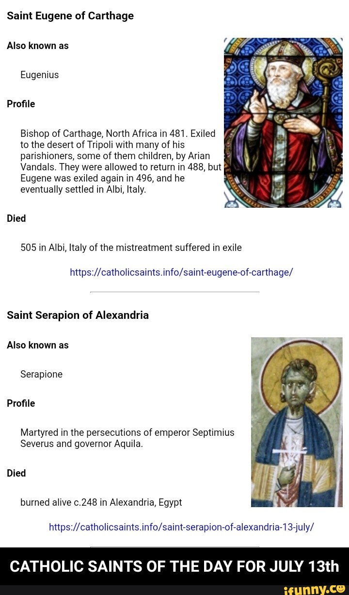 Saint Eugene of Carthage Also known as Eugenius Profile Bishop of ...