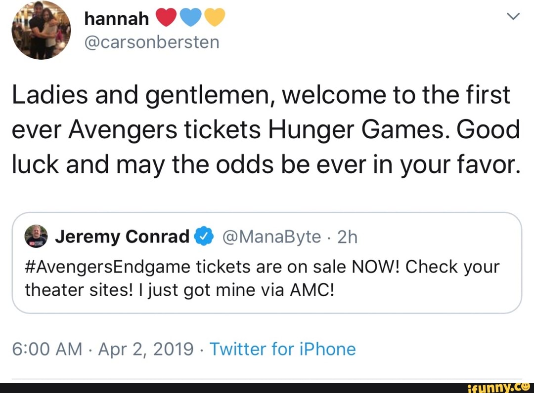 Ladies and gentlemen, welcome to the first ever Avengers tickets Hunger ...