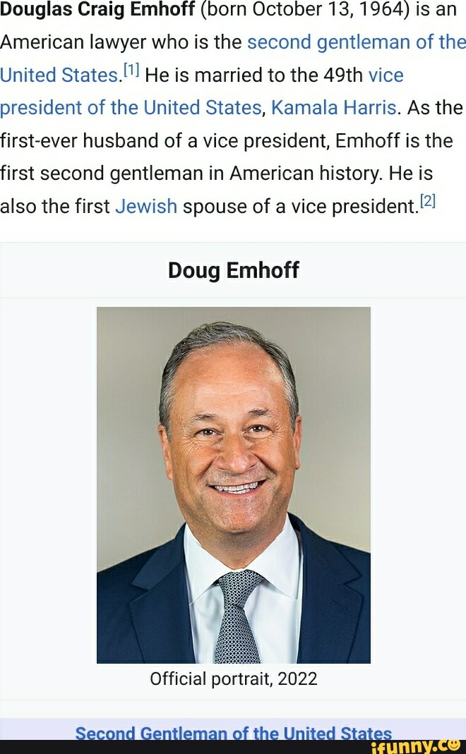 Douglas Craig Emhoff (born October 13, 1964) is an American lawyer who ...